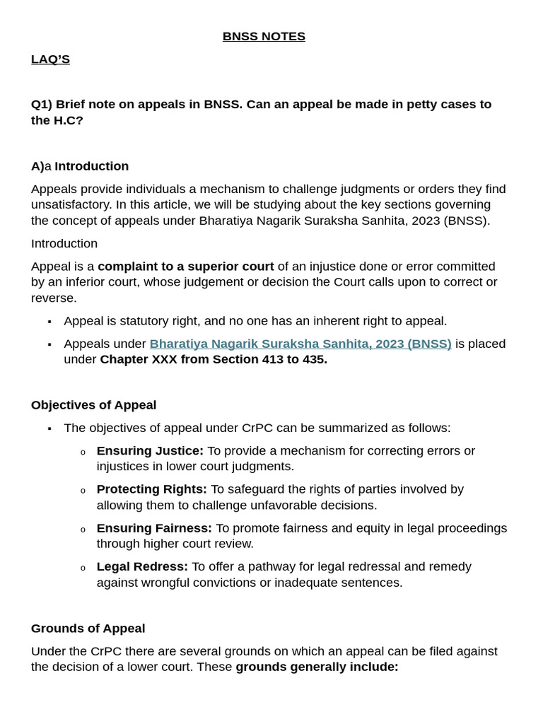 BNSS NOTES | PDF | Bail | Plea Bargain