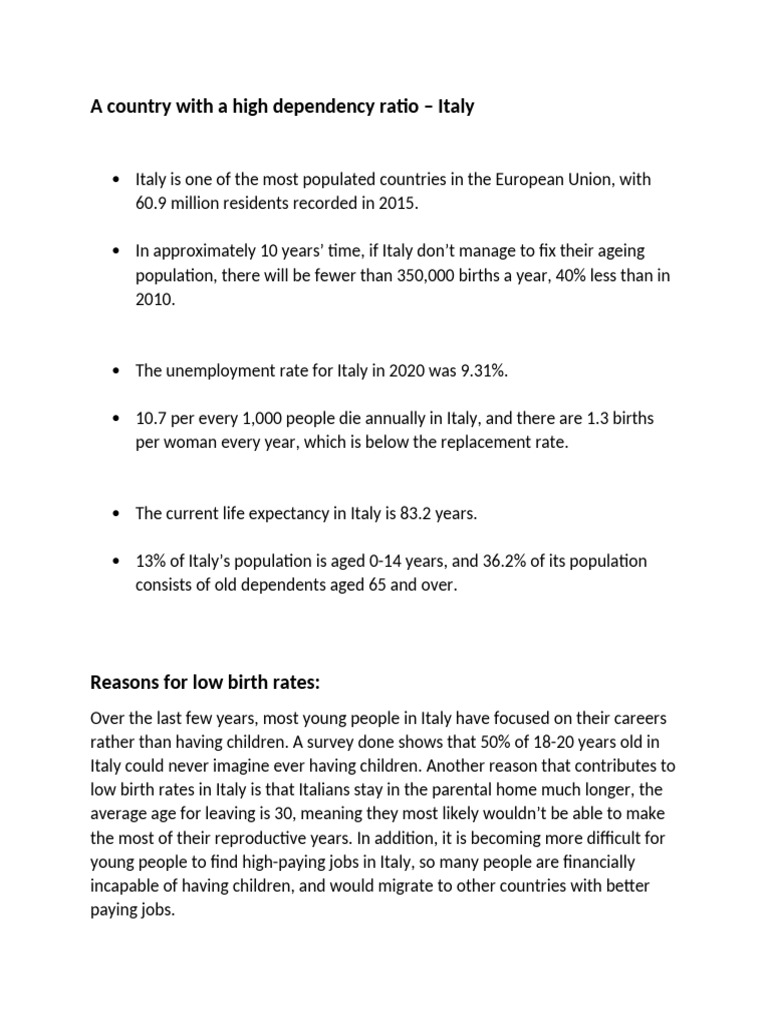 A Country With A High Dependency Ratio | PDF | Ageing | Birth Rate