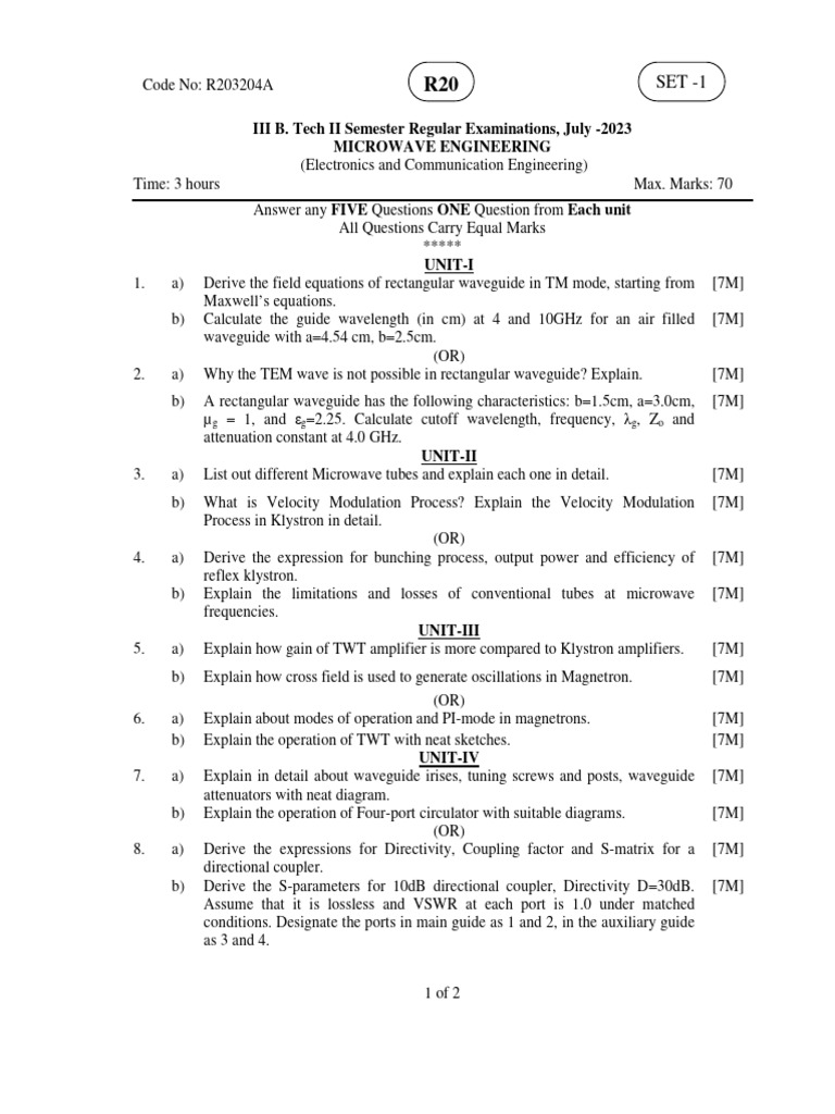 Microwave Engineering Exam Questions | PDF | Microwave | Waveguide