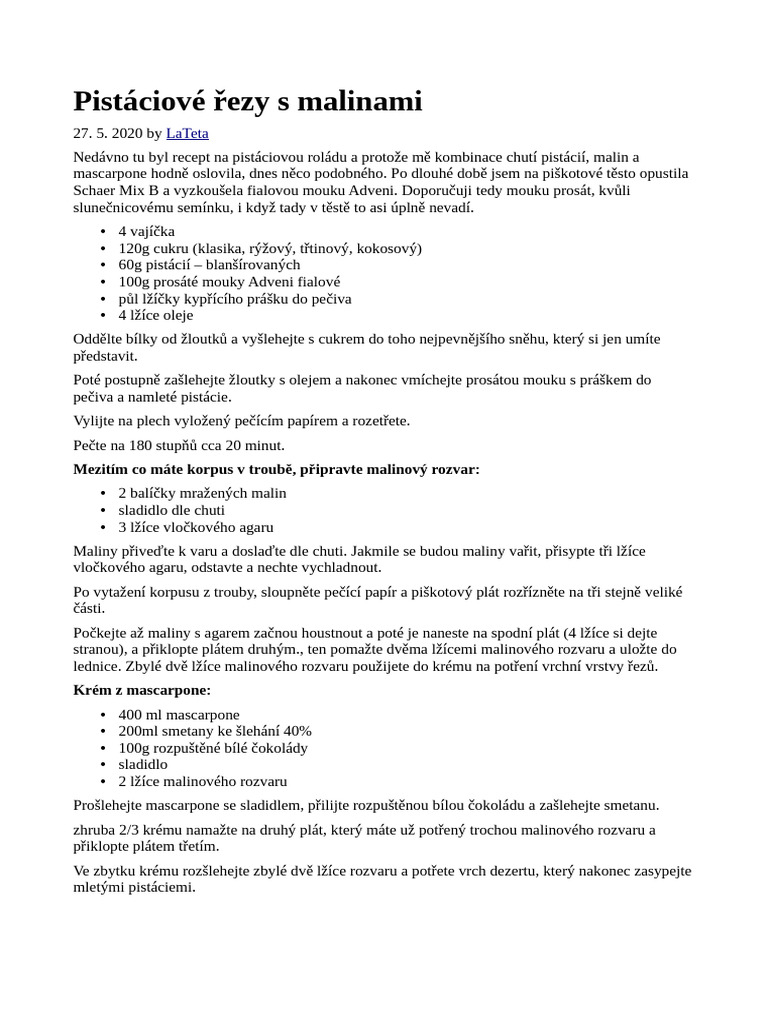 Lateta Pistaciove Rezy S Malinami | PDF