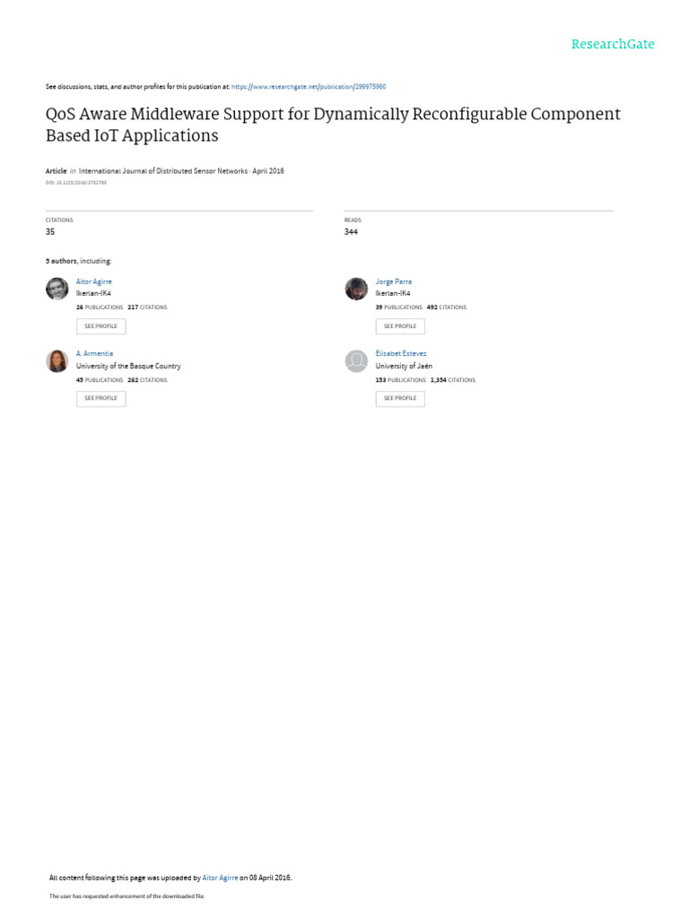 Qos Aware Middleware Support For Dynamically Reconfigurable Component Based Iot Applications