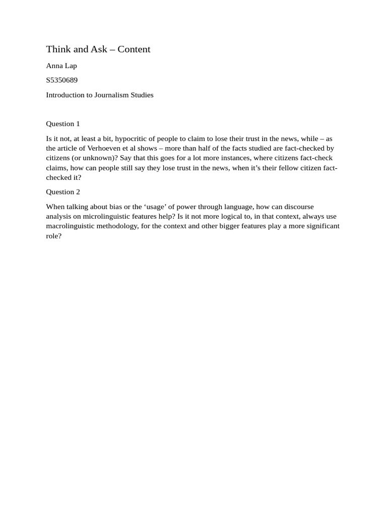 Think and Ask Questions Content 6 | PDF