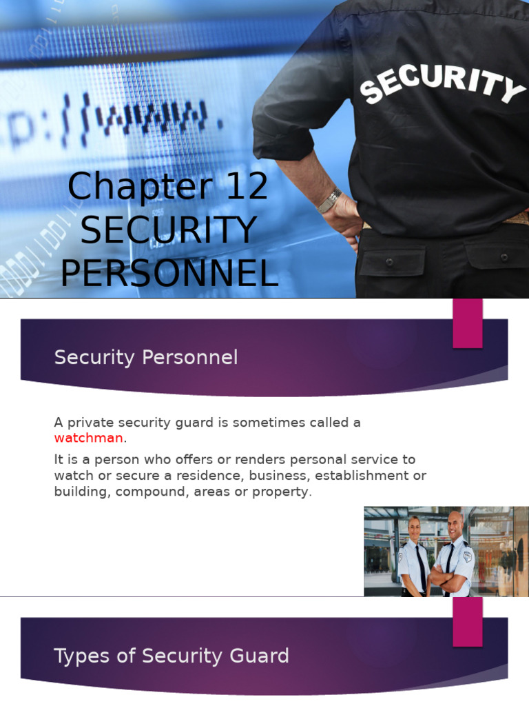Types and Roles of Security Personnel | PDF | Security Guard | Detective