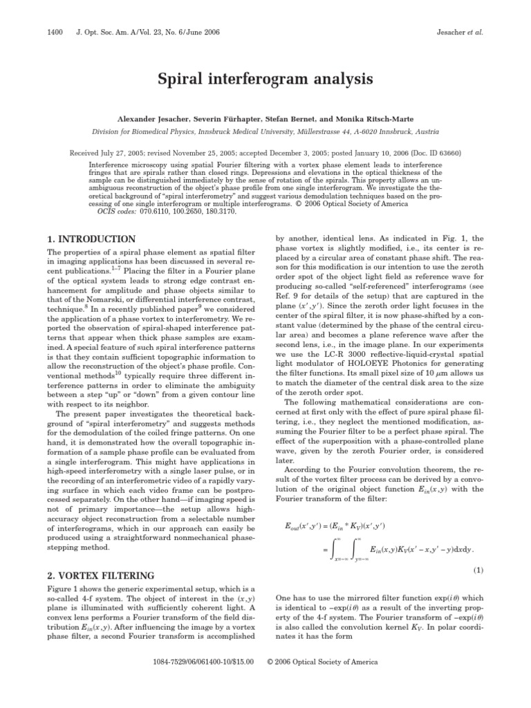 Alexander Jesacher Et Al - Spiral Interferogram Analysis | PDF | Interferometry | Interference ...