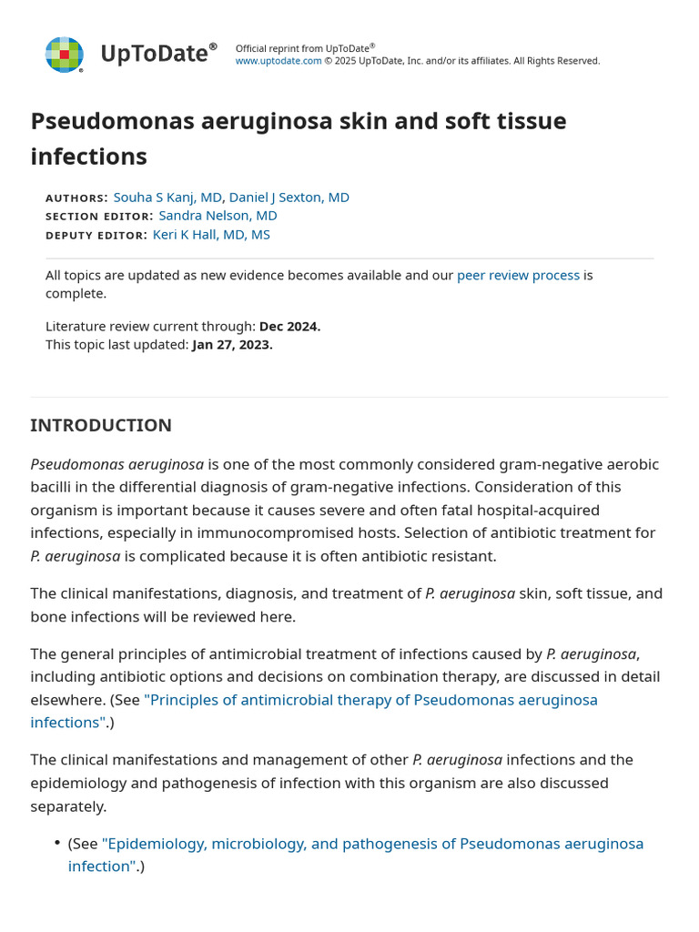 Pseudomonas Aeruginosa Skin and Soft Tissue Infections - UpToDate | PDF ...