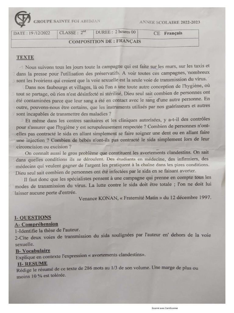 Résumé de Texte 2nde C GSFA | PDF