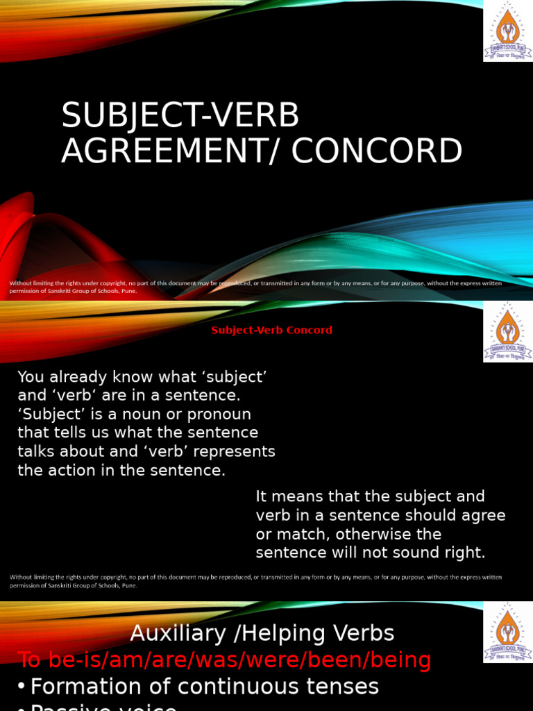 Subject Verb Agreement or Concord - PPT | PDF | Grammatical Number | Verb