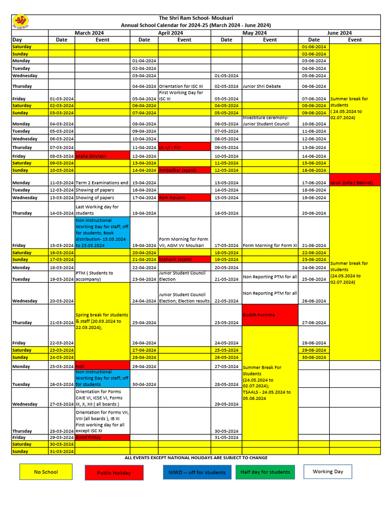 Annual School Calendar 2024-25 | PDF | Holidays | Festival