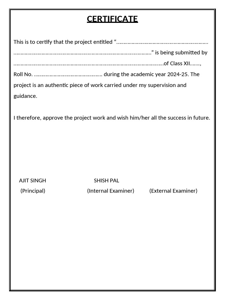 Class XII Project Certification 2024-25 | PDF