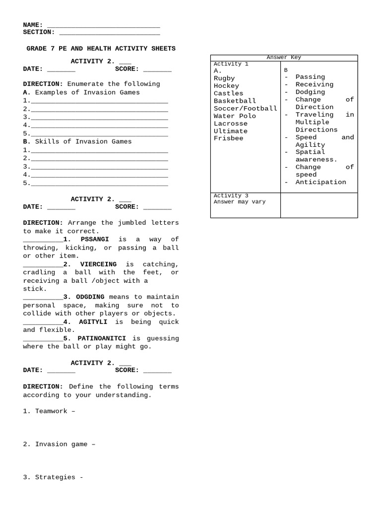 w2 Activity Sheets in Peh 7 q2 | PDF