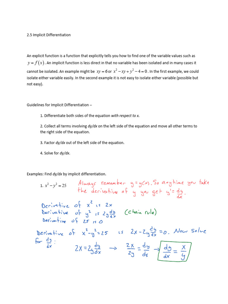 Differentiation of Implicit Functions 1 | PDF