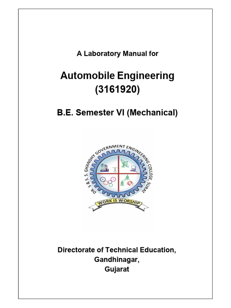Automobile Engineering Lab Manual | PDF | Manual Transmission | Clutch