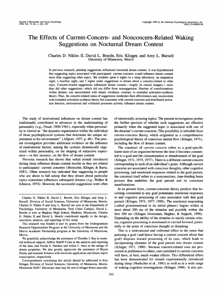 The_effects_of_current-concern | PDF | Dream | Cognition