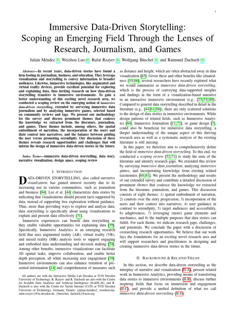 Immersive Data-Driven Storytelling Scoping An Emerging Field Through ...