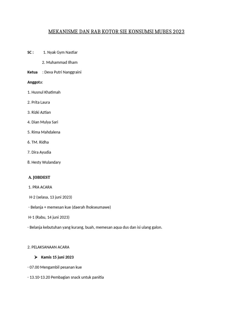 Mekanisme Dan Rab Kotor Konsumsi Mubes 2023 (XX) | PDF