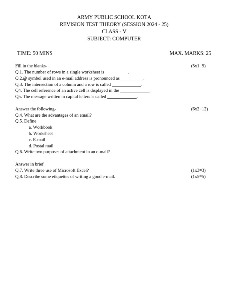 Revision Test Theory Class - V | PDF