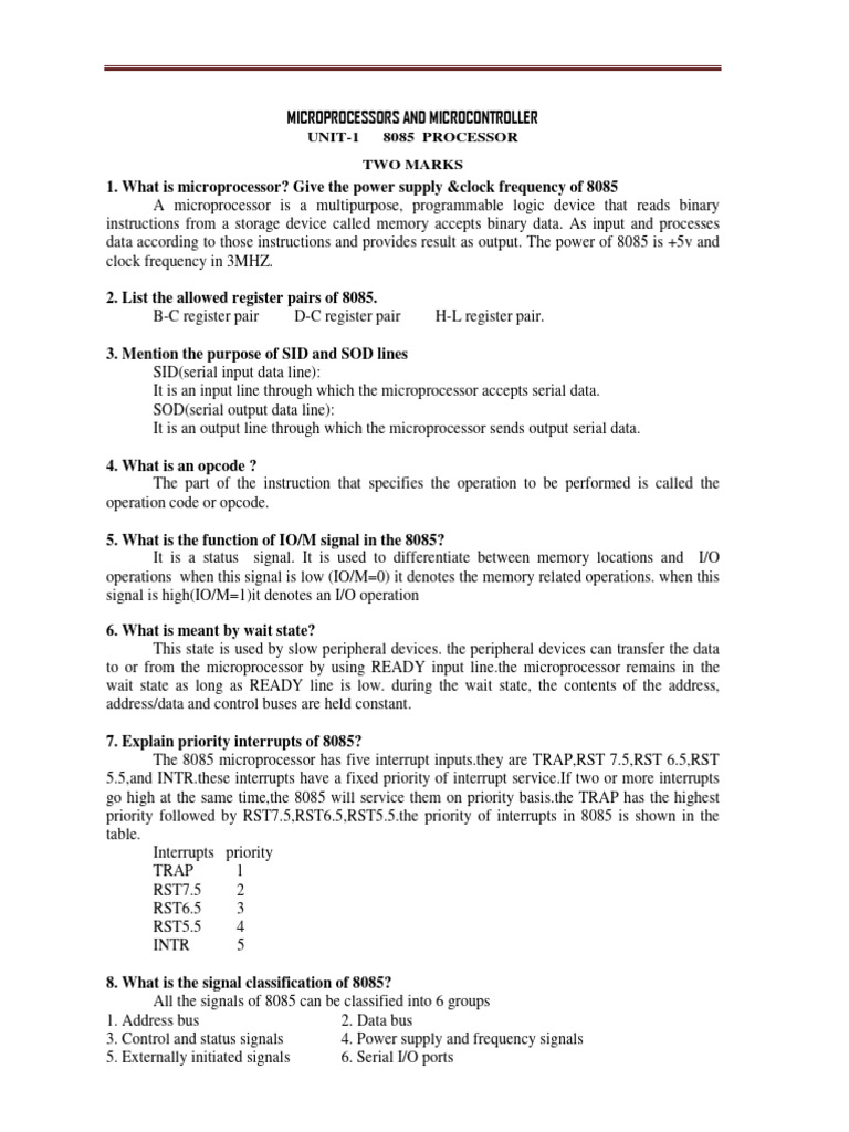 MPMC 2marks Question&Ans | PDF | Input/Output | Microcontroller