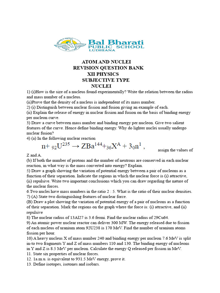 Nuclei and Atomic Structure Revision Guide | PDF | Nuclear Physics | Atomic Nucleus