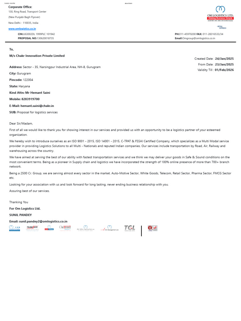 Chakr Innovation Private Limited | PDF | Cargo | Logistics