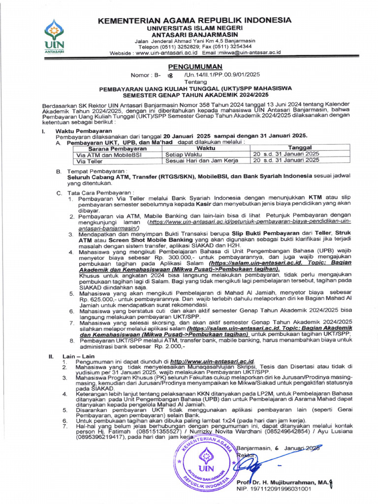 Pembayaran UKT SPP Mahasiswa Semester Genap Tahun Akademik 2024 2025 | PDF