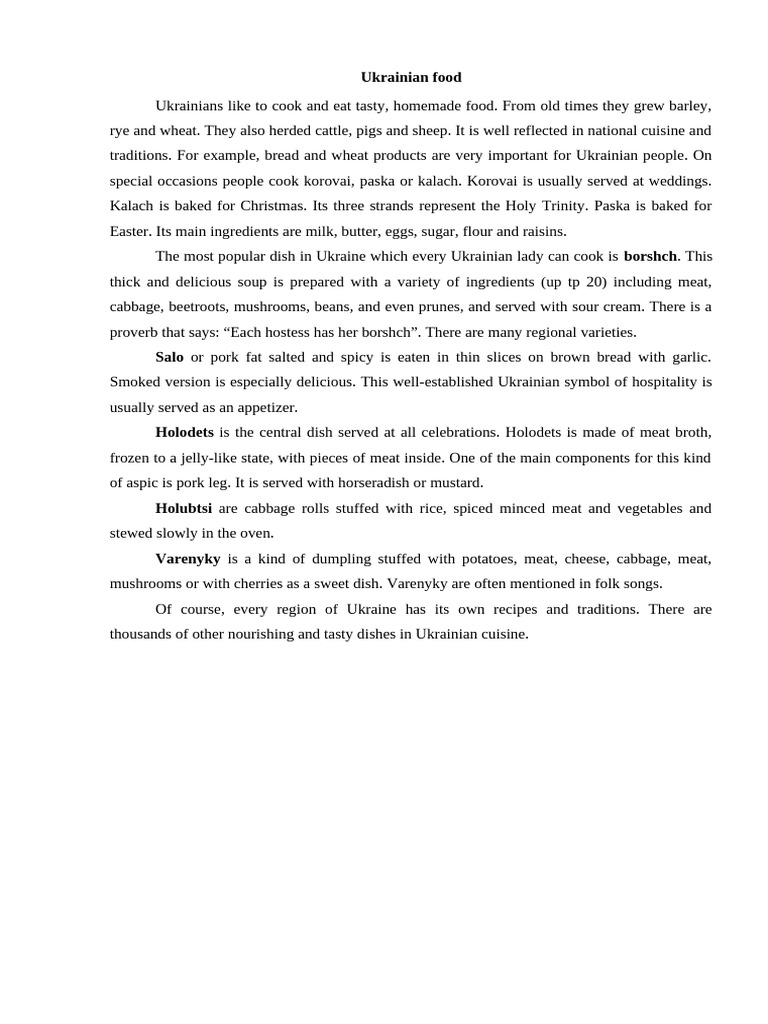 Traditional Ukrainian Cuisine Overview | PDF
