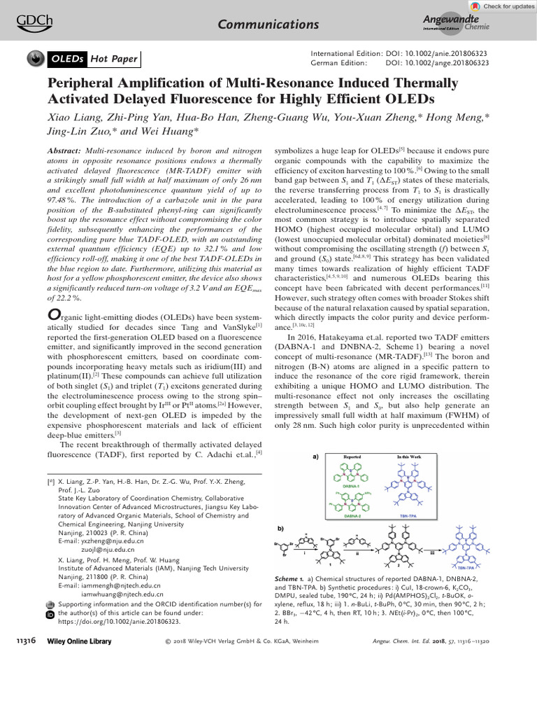 Multi-Resonance TADF for Efficient OLEDs | PDF | Oled | Materials