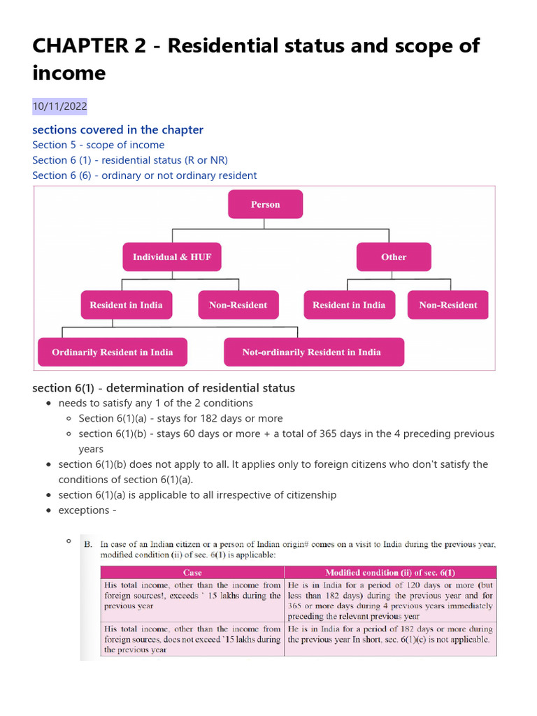 Unit 1 Chapter 2 - Residential Status and Scope of Income | PDF | Economies | Taxation
