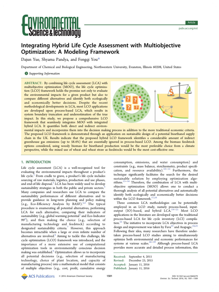 Yue Et Al 2016 Integrating Hybrid Life Cycle Assessment With Multiobjective Optimization A ...