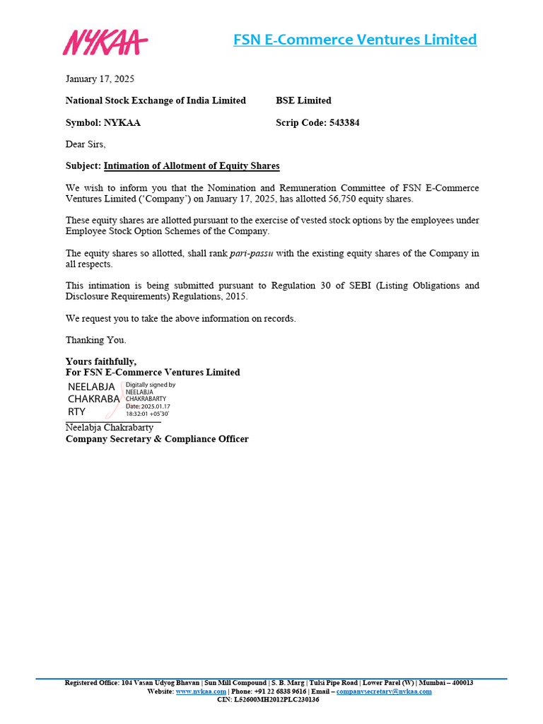 FSN E-Commerce Equity Shares Allotment | PDF