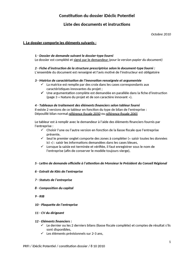 Constitution du dossier iDéclic Potentiel | PDF