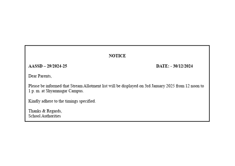 Notice On Stream Allotment | PDF