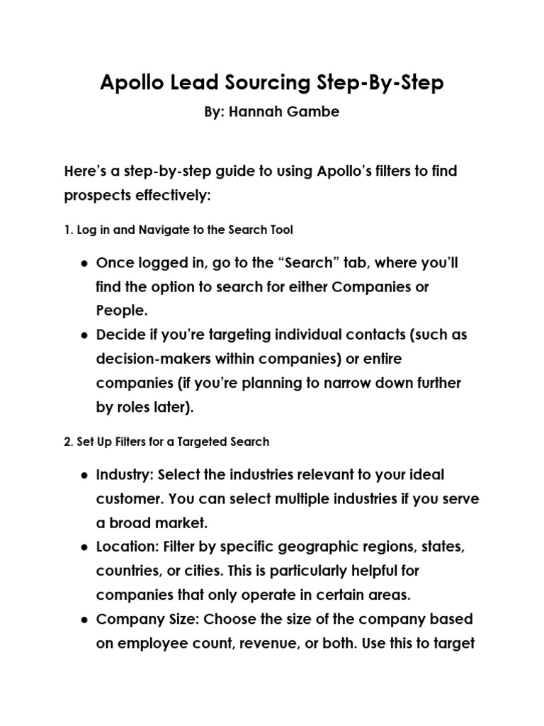 Apollo Lead Sourcing Step-By-Step | PDF | Customer Relationship ...