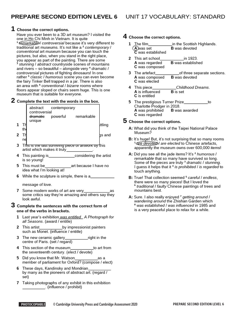 PREPARE 6 Vocabulary Standard Unit 17 | PDF