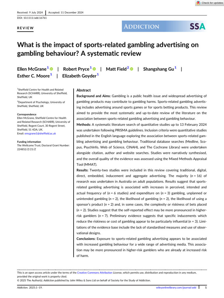 Impact of Sports Gambling Ads on Behavior | PDF | Systematic Review ...