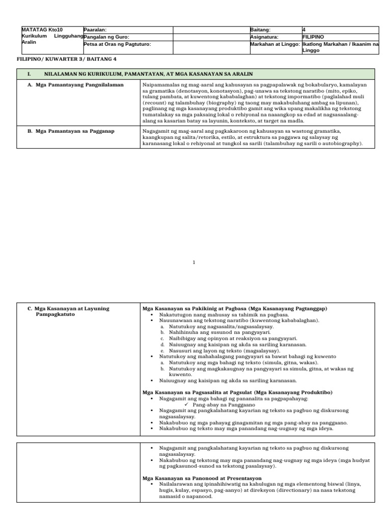 Filipino 4 - DLL - Q3 - Week 6 | PDF
