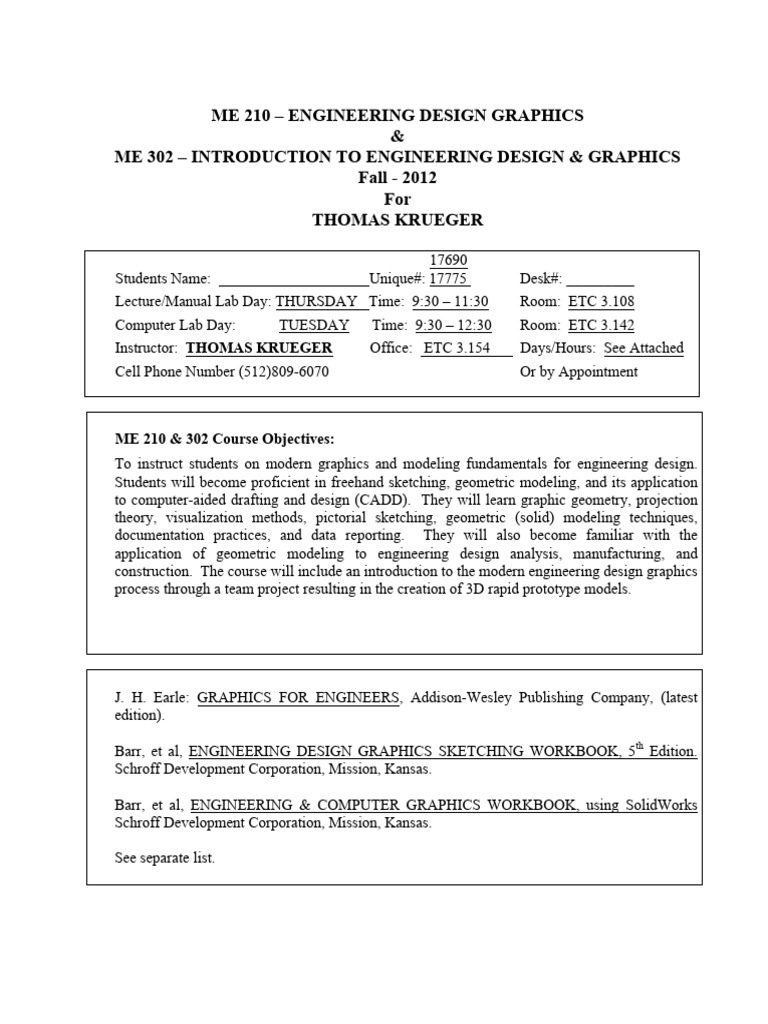 Me 302 – Introduction to Engineering Design & Graphics | PDF | Computer ...