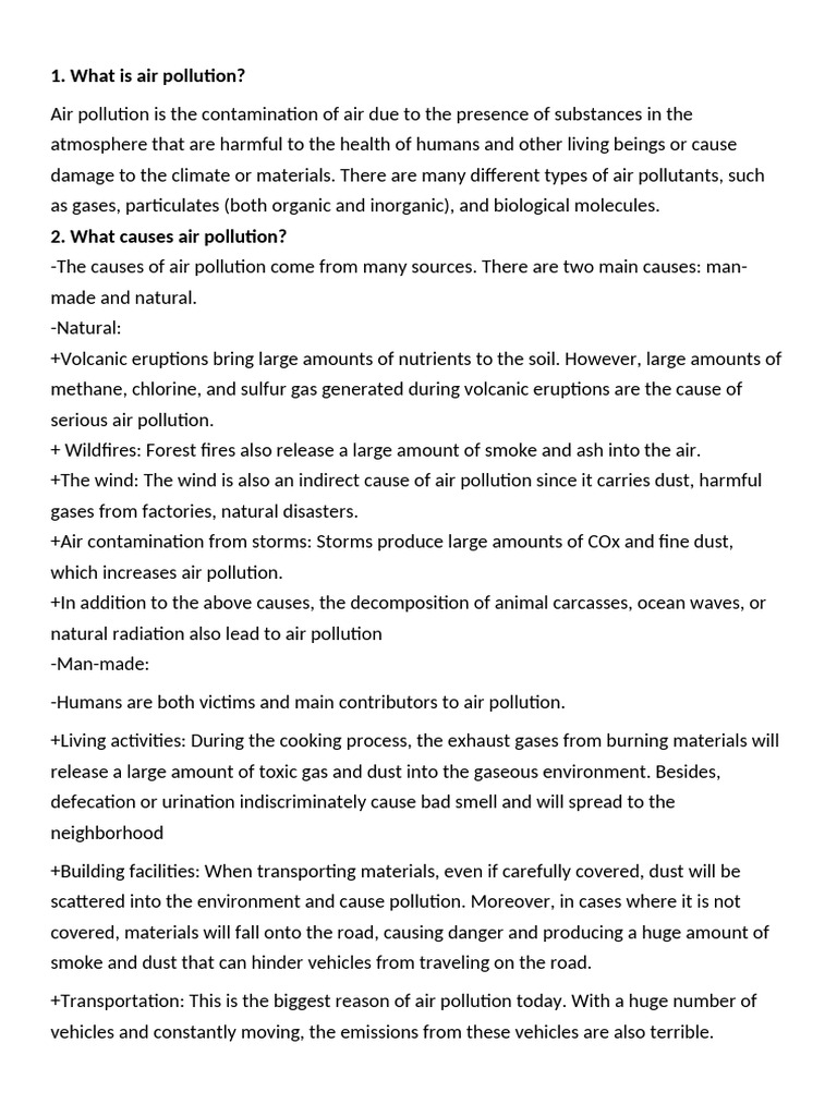 Causes and Effects of Air Pollution | PDF | Air Pollution | Atmosphere ...