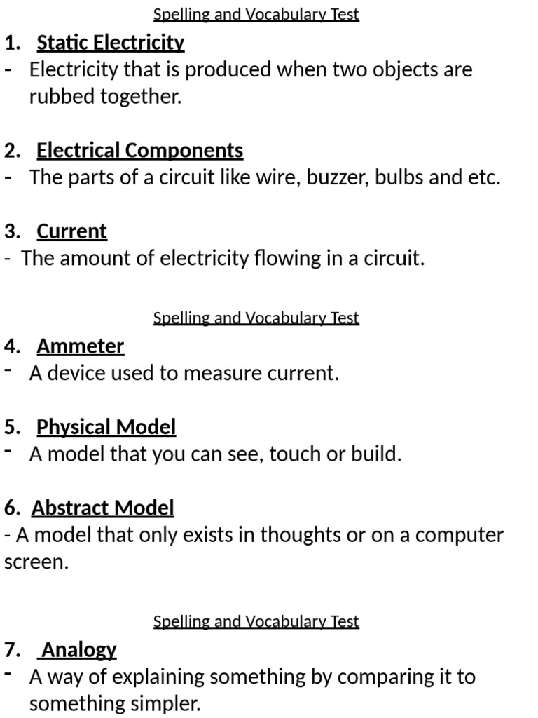 Spelling Year 7 Discovering Electricity_b369964f-e254-48f4-bbb7 ...
