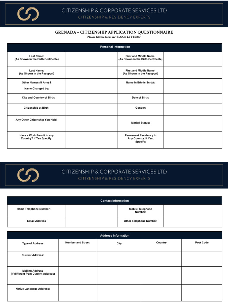 Grenada - Citizenship Application Questionnaire | PDF | Business ...