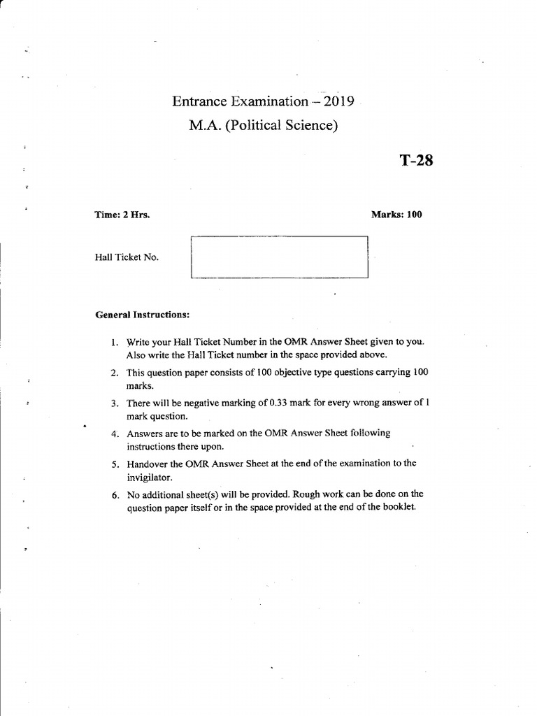 M.A. Political Science Entrance Exam 2019 | PDF | Populism | Democracy
