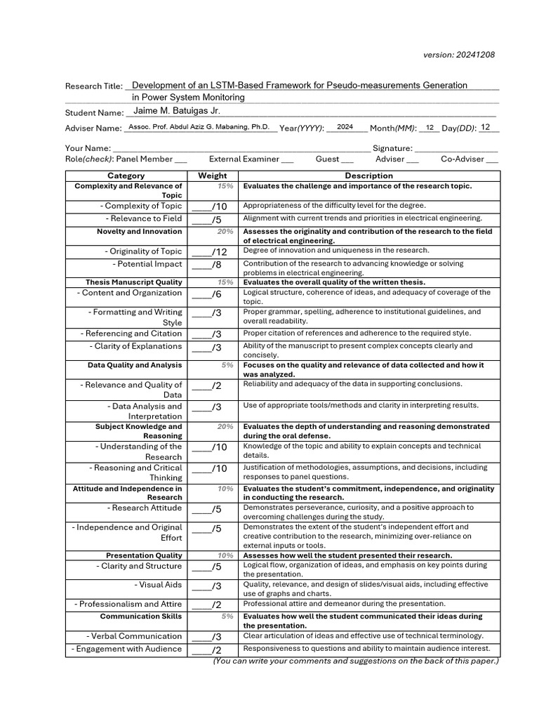 DEE Student Research Evaluation Form Ver20241208 | PDF | Reason ...