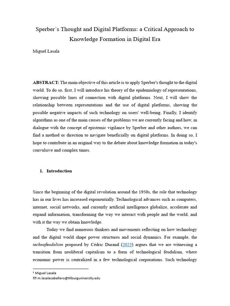 Sperber S Thought and Digital Platforms | PDF | Knowledge | Dopamine