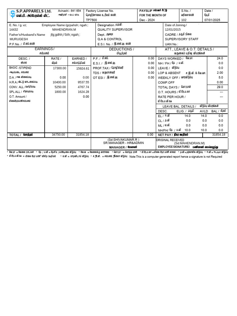 Payslip Dec 14432 | PDF