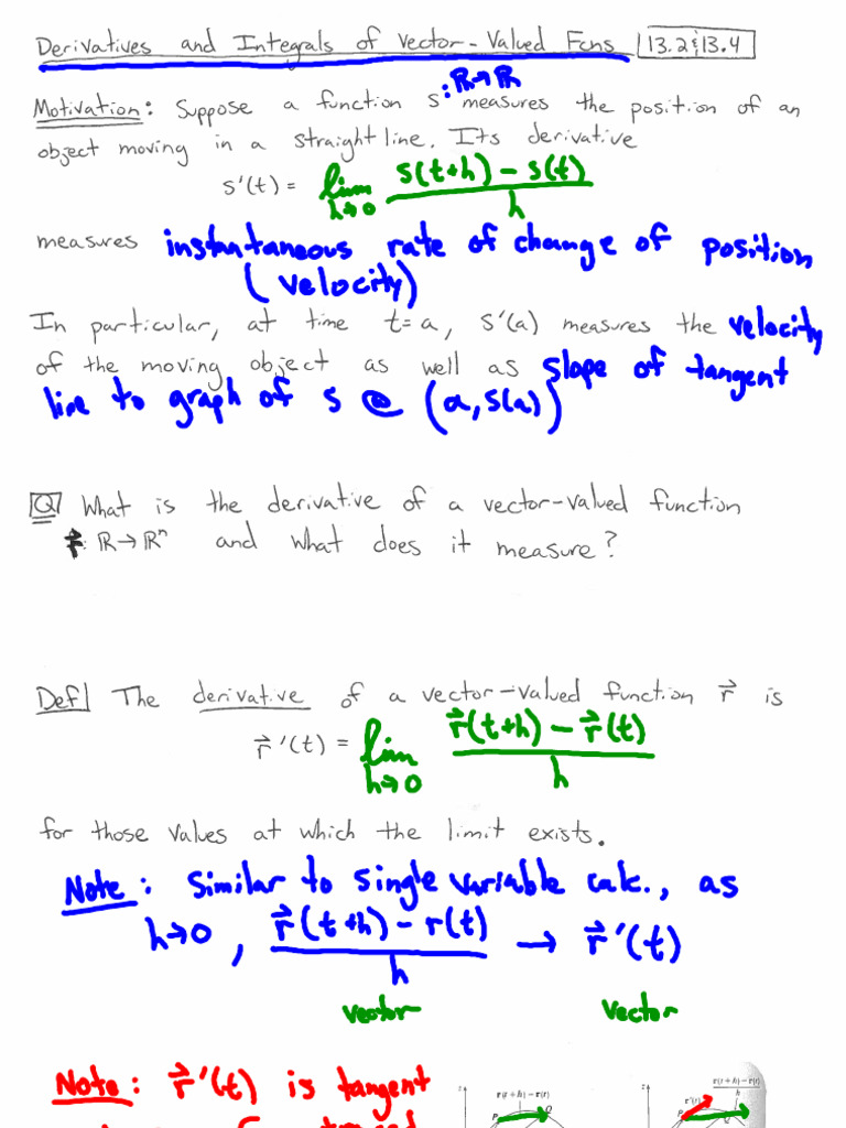 7 Derivatives and integrals of vector valued functions | PDF