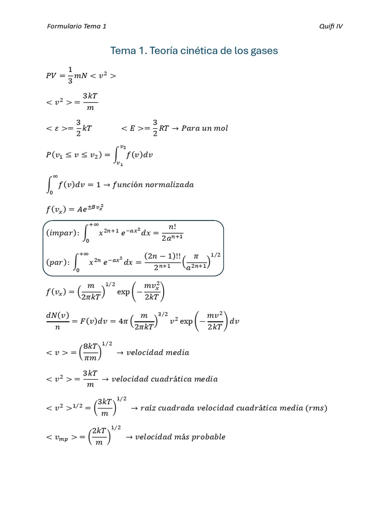 Fórmulas T1 QIV | PDF