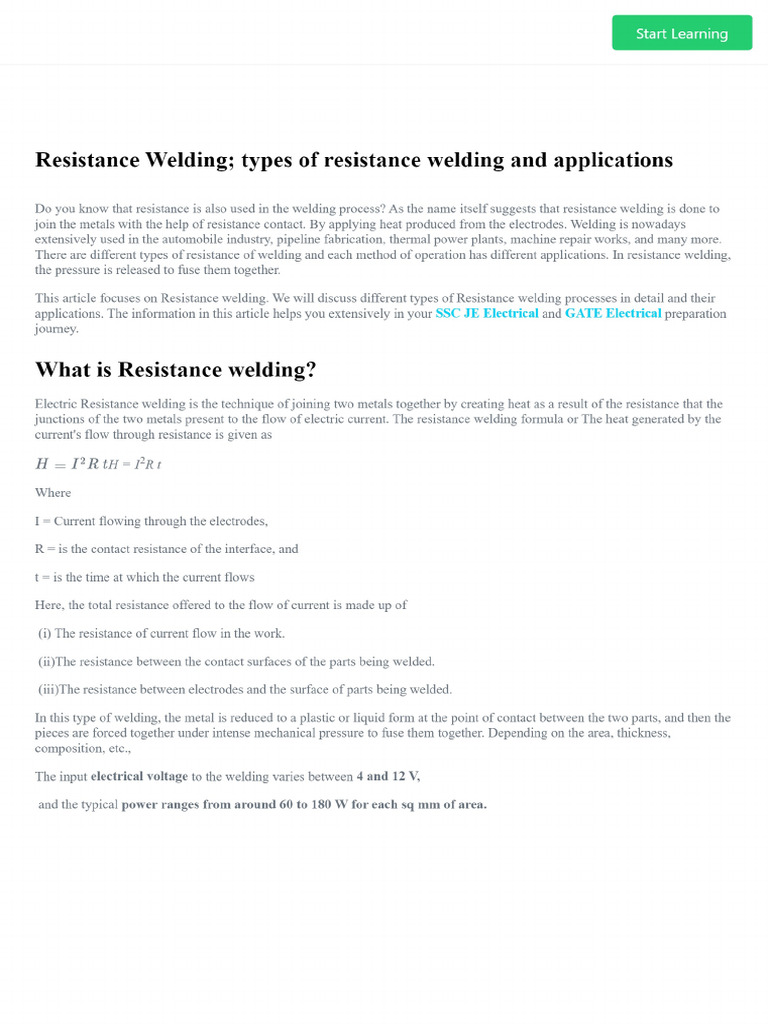 Resistance Welding Different Types of Resistance Welding and Applications F5c7b46a | PDF