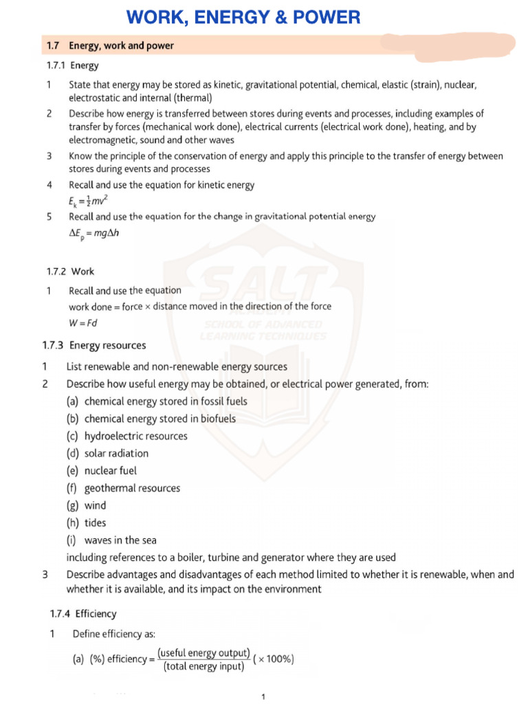Work, Energy, Power Notes o Level | PDF
