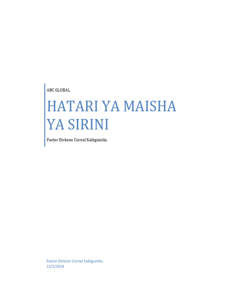 Hatari Ya Maisha Ya Sirini | PDF