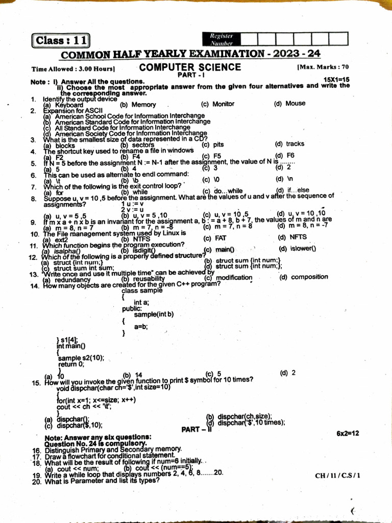 11CS Half Yearly 2023-24 | PDF | Software Engineering | Computer Science