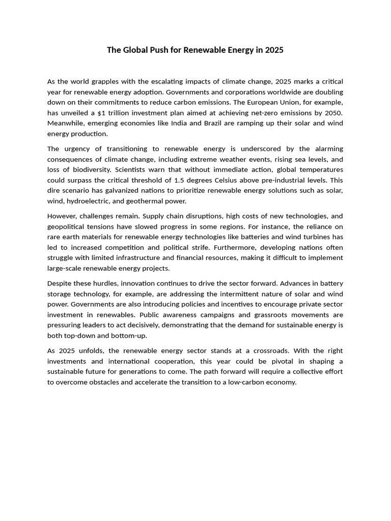 The Global Push For Renewable Energy in 2025 | PDF